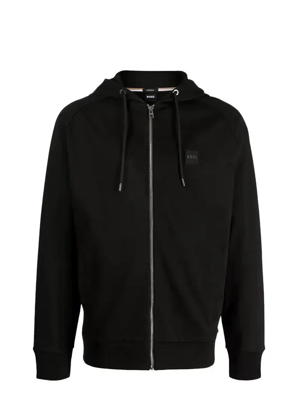 BOSS Logo-patch Drawstring Hoodie - Black
