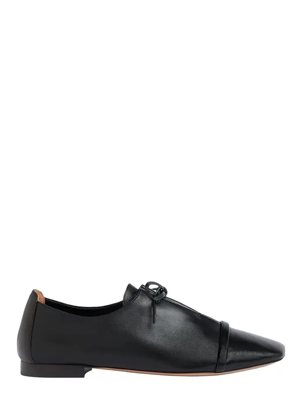 MALONE SOULIERS Nappa Leather Lace-up Jean Flats - Black