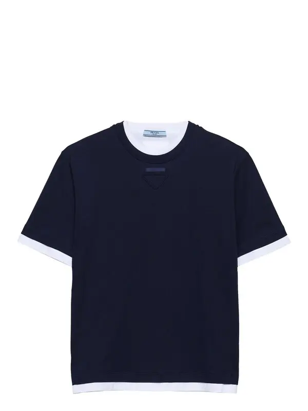 Prada Cotton T-shirt With Layered Effect And Logo Detail - Blue