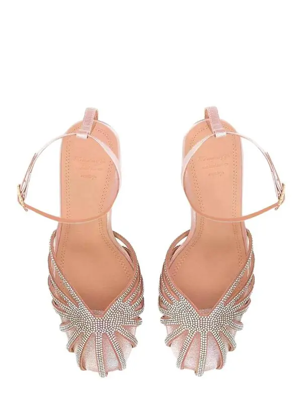 TWENTY FOURHAITCH Rose Crystal Embellished Ankle Strap Sandals - Pink