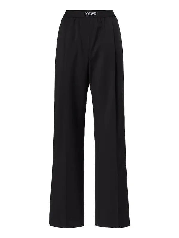 Loewe Logo Wool Mid-rise Straight Pants - Black
