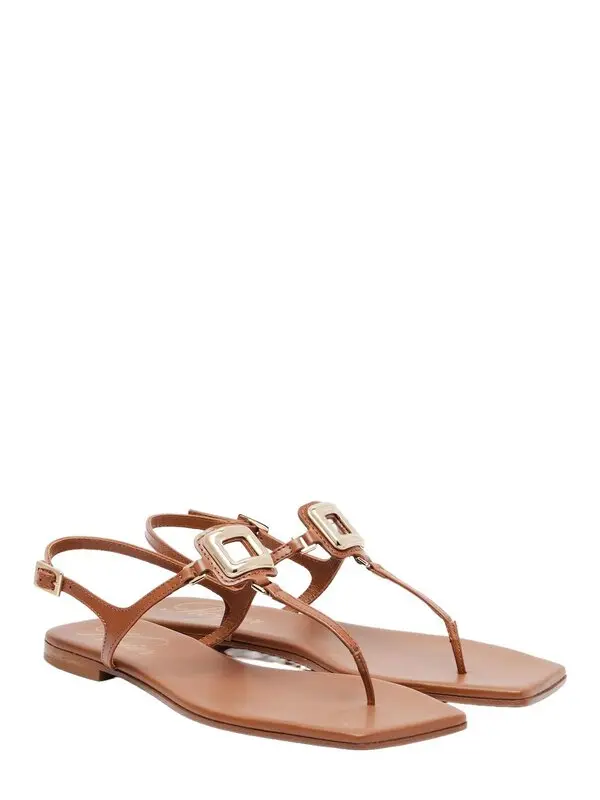 ROGER VIVIER Viv" Leather Thong Sandals - Brown