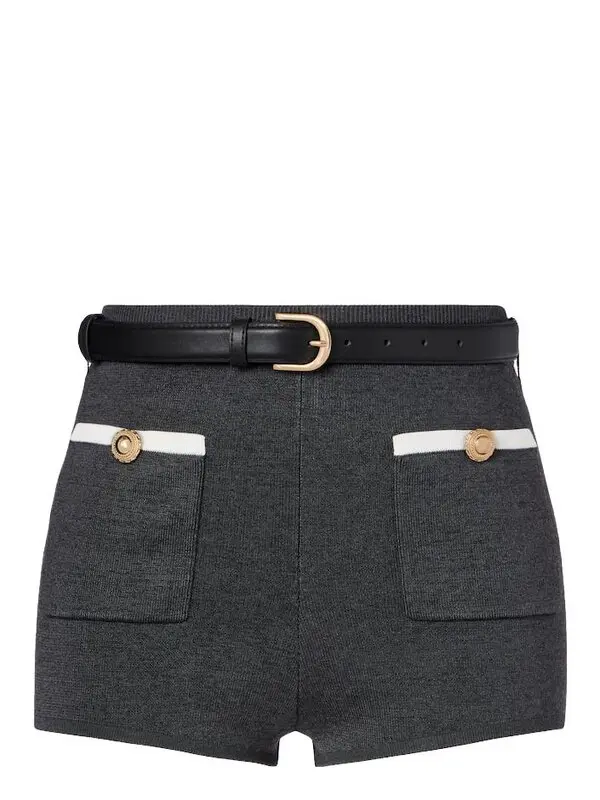 SELF-PORTRAIT High-rise Knitted Shorts With Detachable Belt - Grey