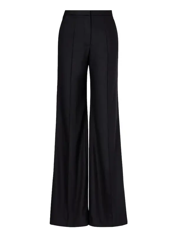Costarellos Pleated Wool-blend Wide-leg Trousers - Black