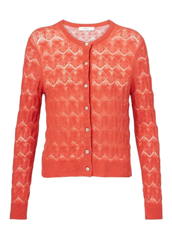 Vince Pointelle Cotton Cardigan - Orange