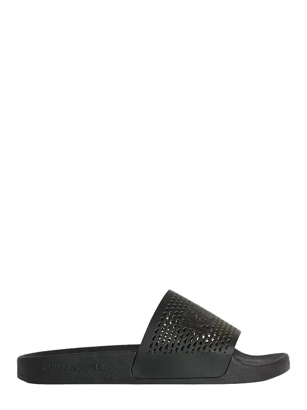 Karl Lagerfeld Leather Perforated Slides - Black