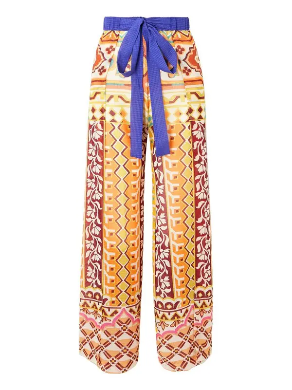 Etro Belted Printed Satin-jacquard Wide-leg Trousers - Multi