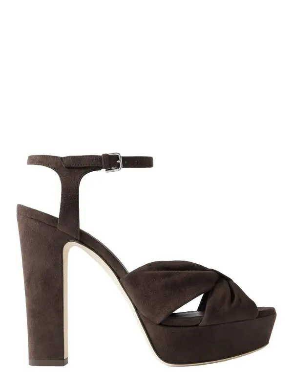 JIMMY CHOO Heloise 120 Knotted Suede Platform Sandals - Brown