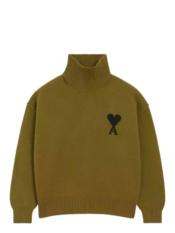 AMI Paris De Coeur Funnel Neck Sweater - Green