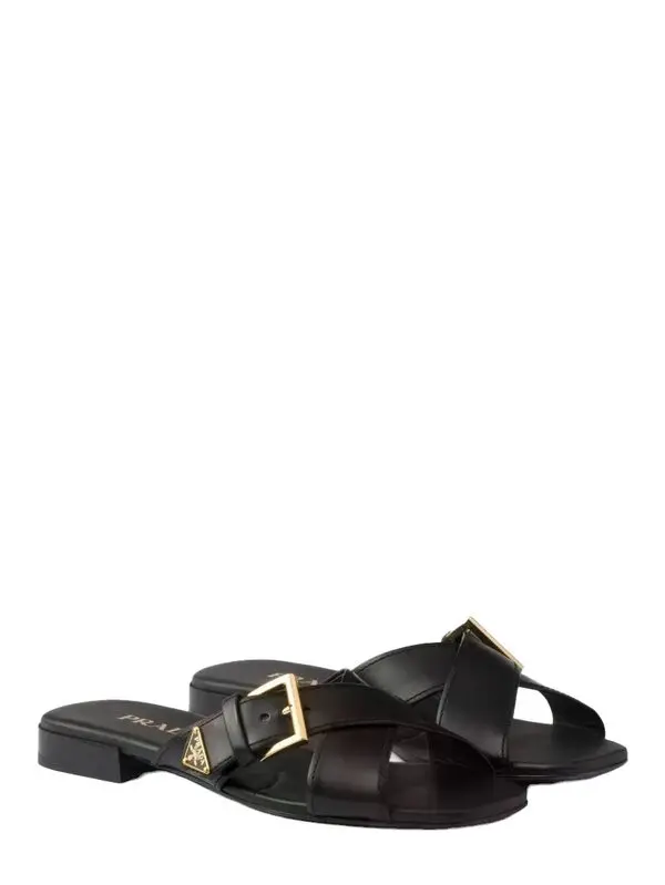 Prada Criss-cross Buckle Sandals - Black