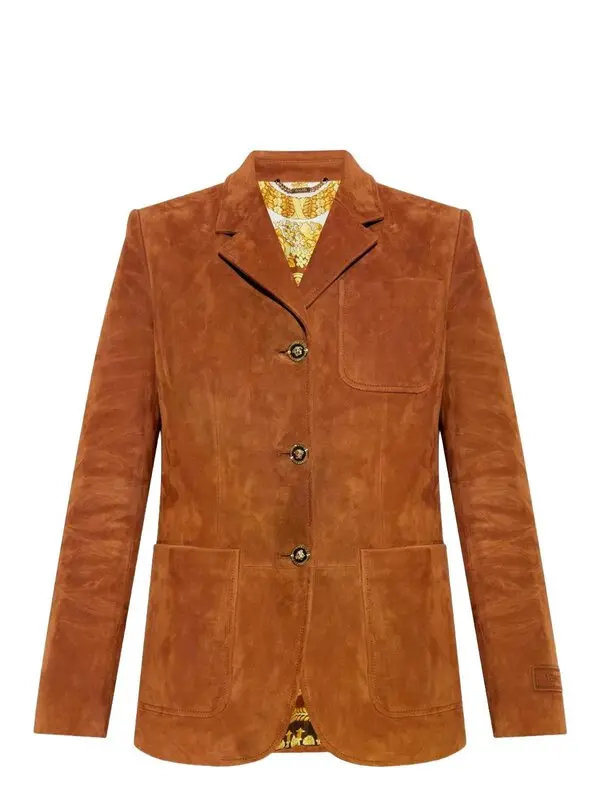 Versace Suede Blazer With Notched Lapels - Brown