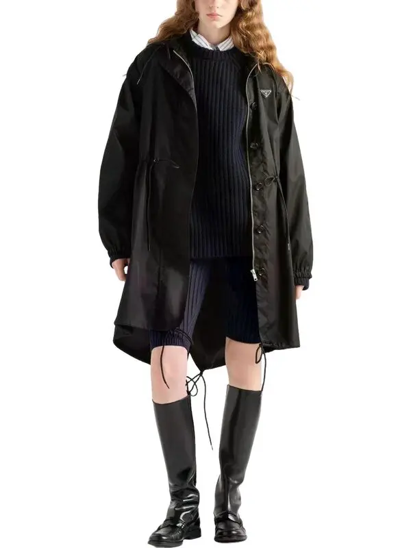 Prada Triangle-logo Hooded Raincoat - Black
