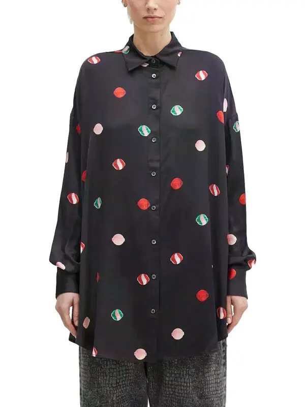 Fiorucci Graphic Print Satin Shirt - Black