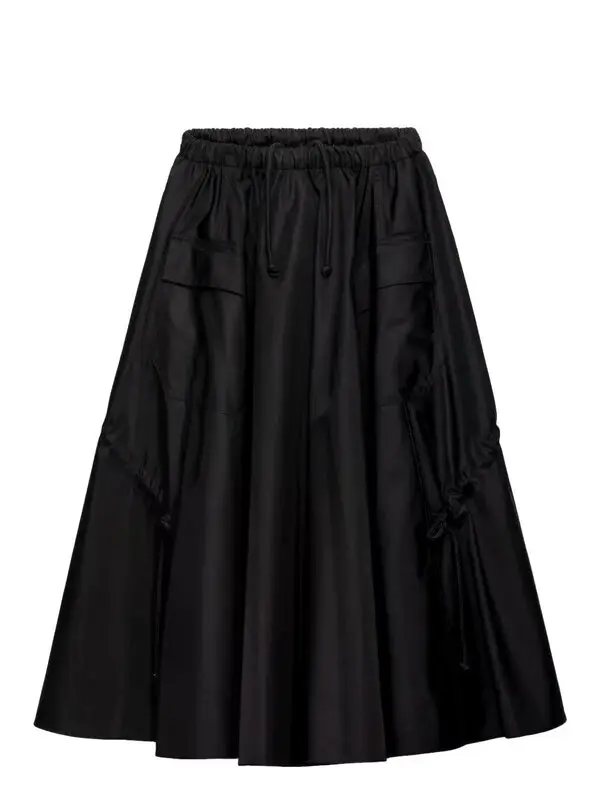 Prada Midi Skirt With Drawstring Waist And Patch Pockets - Black