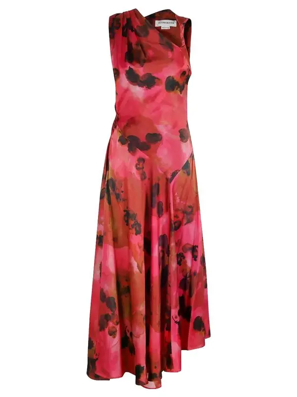 Victoria Beckham Asymmetric Floral Print Dress - Red