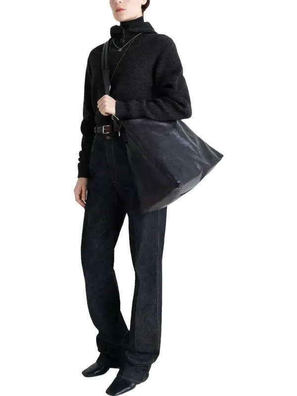 LEMAIRE Belted Shoulder Bag In Glazed Paper Leather - Brown