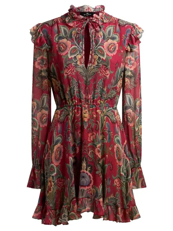 Etro Floral Print Ruffled Mini Dress - Red