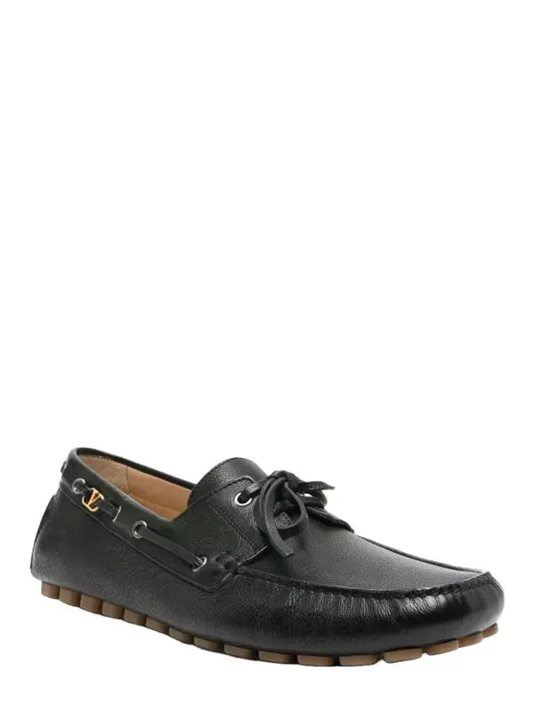 Valentino Garavani Leather Lace-up Boat Shoes - Black