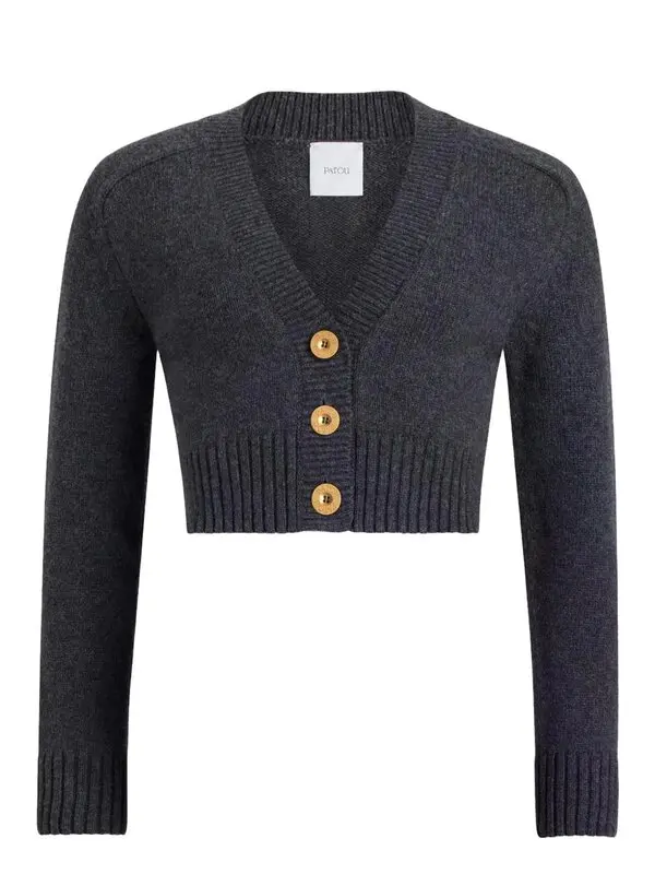 PATOU V-neck Elbow Patch Cardigan - Grey