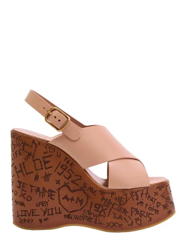 Chloé Leather Platform Wedge Sandals - Pink