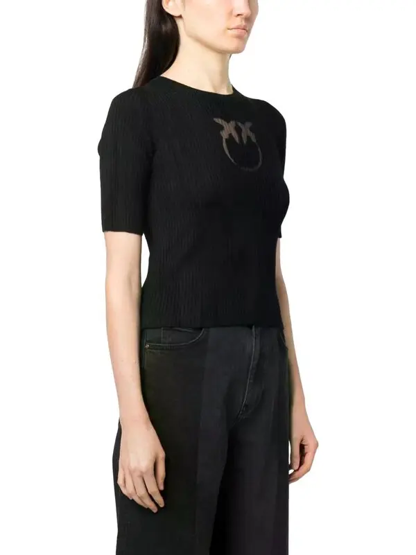 Pinko Ribbed Knit Cropped Top With Intarsia Logo - Black