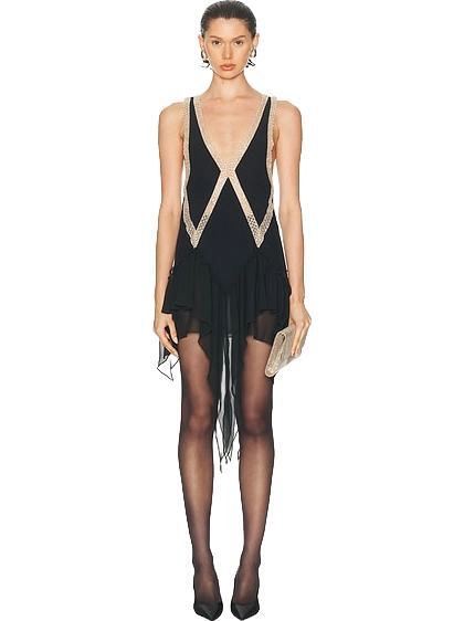 Attico Embroidered Mini Dress - Black