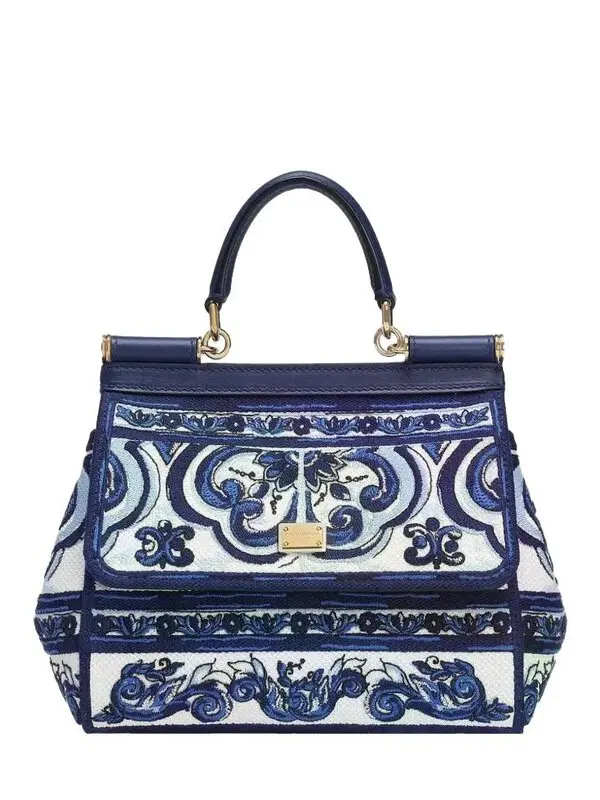 Dolce & Gabbana Small Sicily Tote Bag With Majolica Embroidery - Blue
