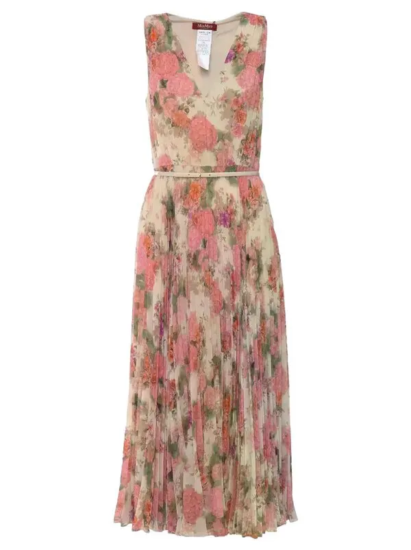 Max Mara Emery Floral Print Pleated Midi Dress - Neutrals