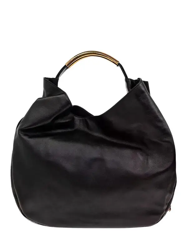 Moschino Leather Tote Bag With Gold Tone Logo Plaque - Black