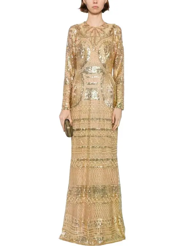 Elie Saab Embroidered Tulle Long Dress - Neutrals