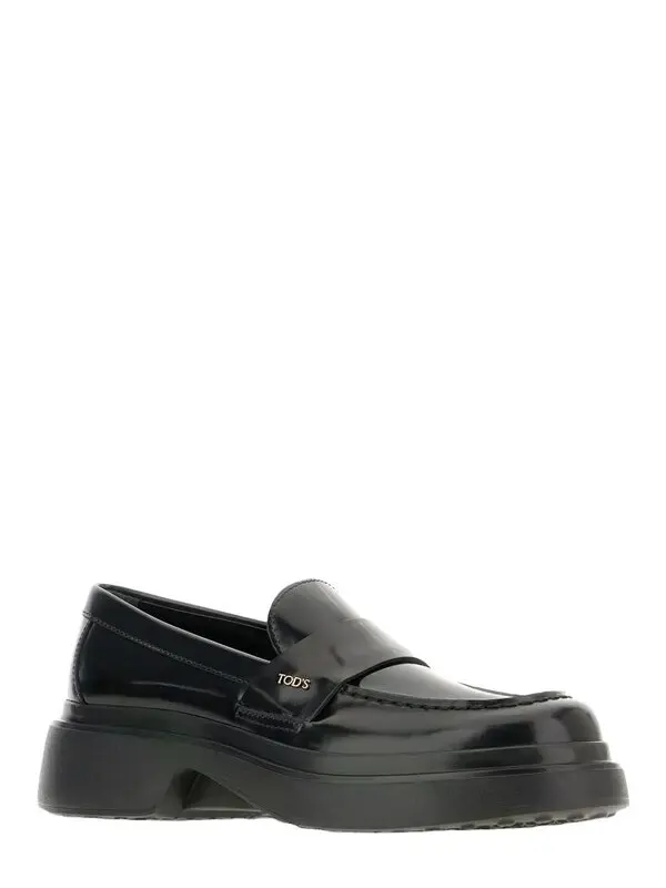 TOD'S Platform Leather Loafers With Gold-tone Logo - Black