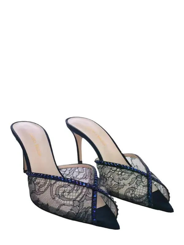 ANDREA WAZEN 75mm Katy Lace Embellished Mules - Blue