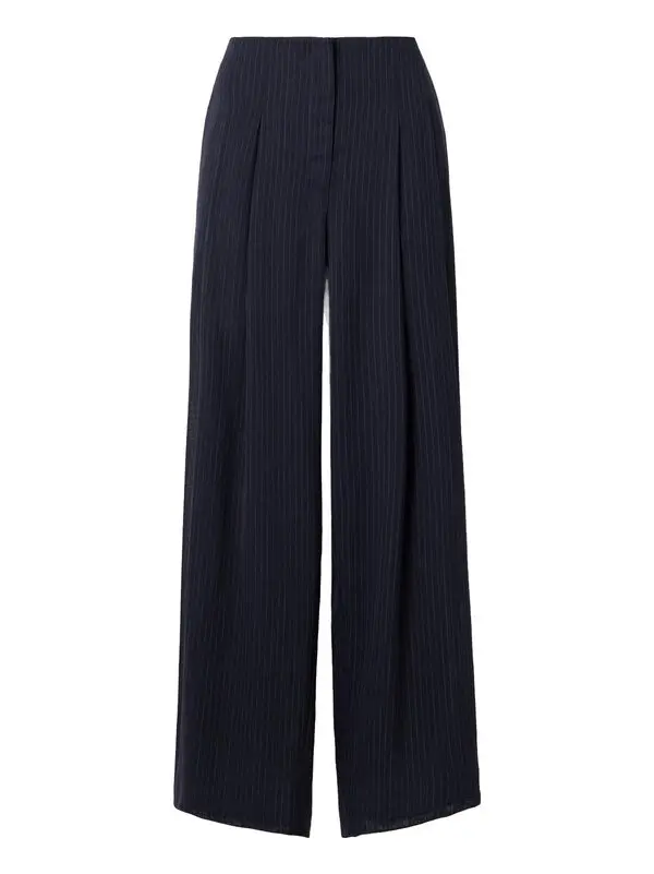 TWP Carrie's Pleated Pinstriped Wool Wide-leg Pants - Blue