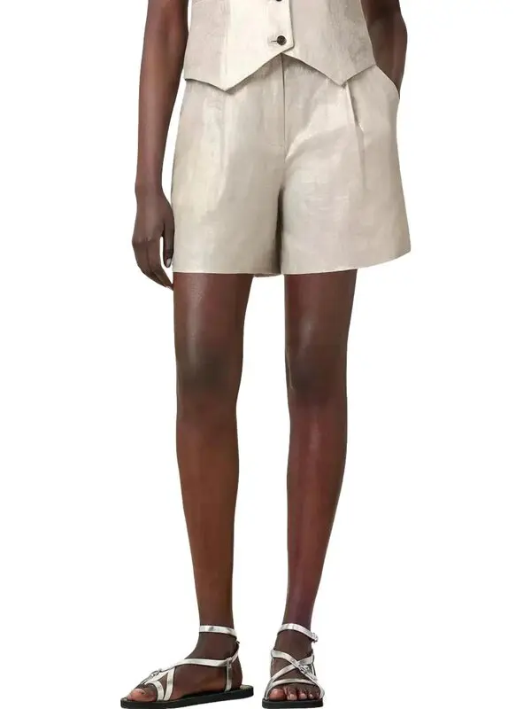 ALLSAINTS Averie Linen Blend Shorts With Metallic Finish - Silver