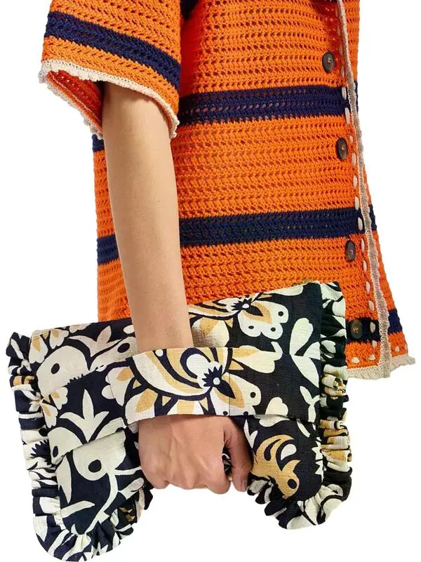 La DoubleJ Floral Ruffled Clutch Bag - Blue