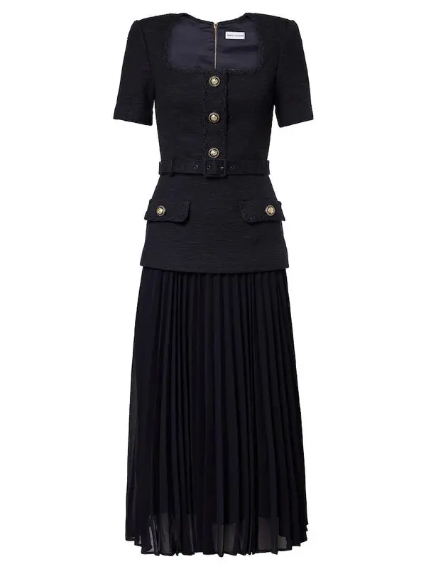 Rebecca Vallance Jonie Belted Pleated Midi Dress In Navy - Black