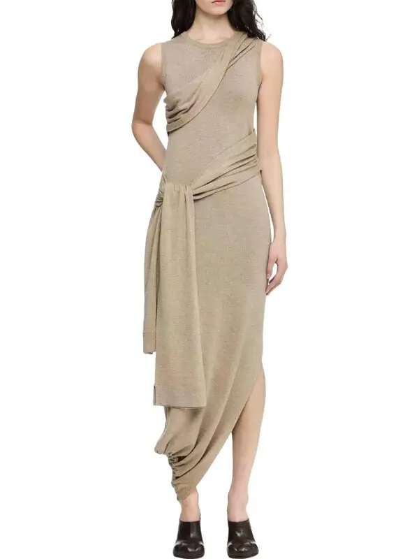 JW Anderson Sleeveless Midi Dress With Draped Asymmetrical Design - Neutrals