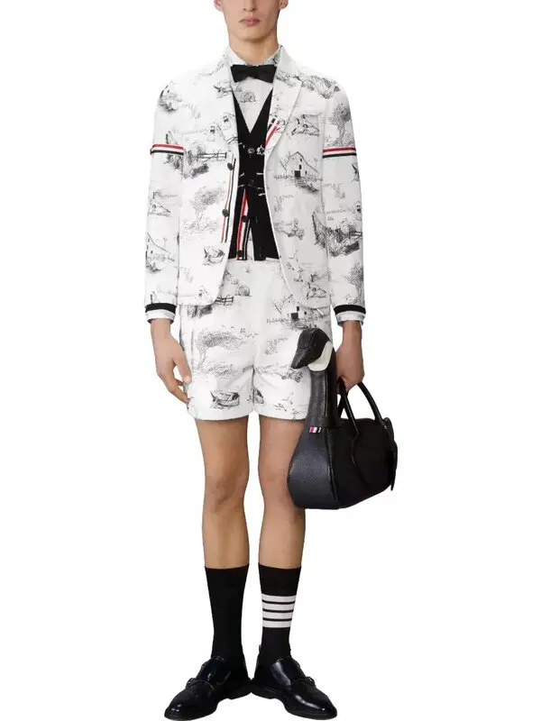 Thom Browne V-neck Scenic Intarsia Cardigan - Black