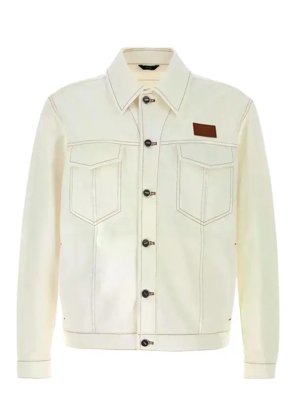 Fendi Contrast-stitch Denim Jacket - White