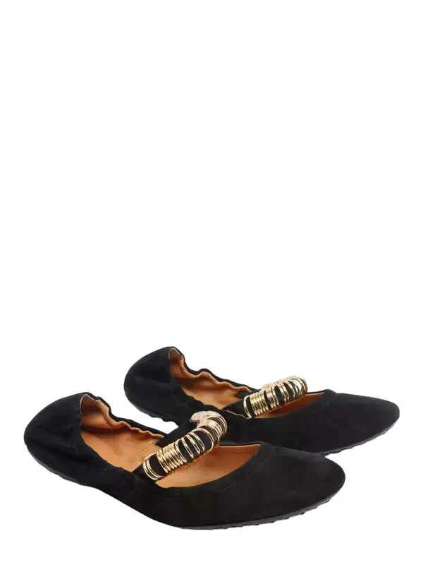 TOD'S Suede Ballet Flats With Ring Detail - Black
