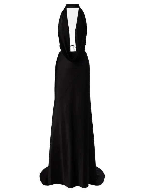 Alex Perry Halterneck Open-back Satin Crepe Gown - Black