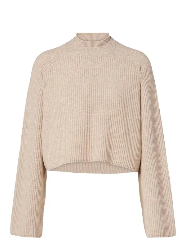 Max Mara Funale Wool And Cashmere Ribbed Mockneck Sweater - Beige