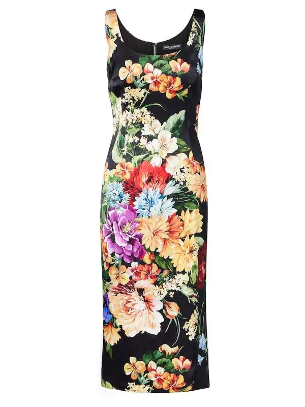 Dolce & Gabbana Floral Satin Midi Dress - Multicoloured