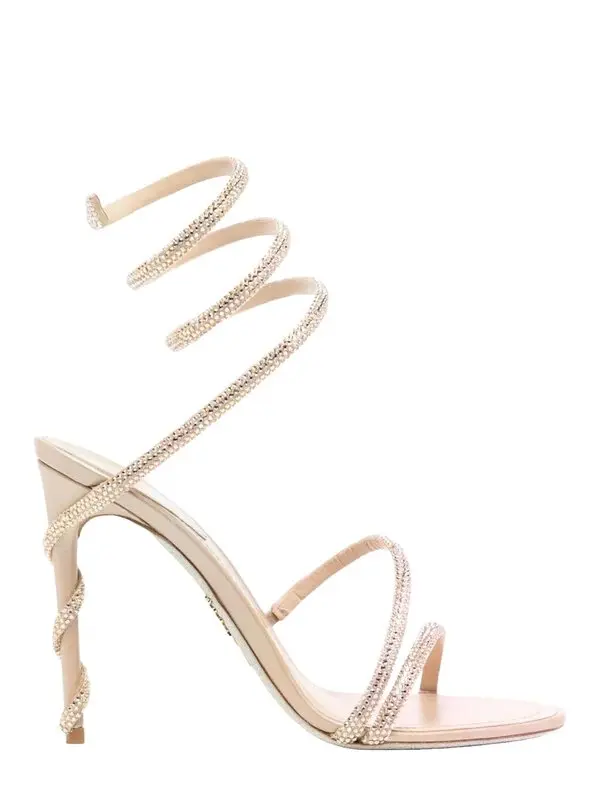 Rene Caovilla 110mm Crystal-embellished Spiral-wrap Stiletto Sandals - Neutrals
