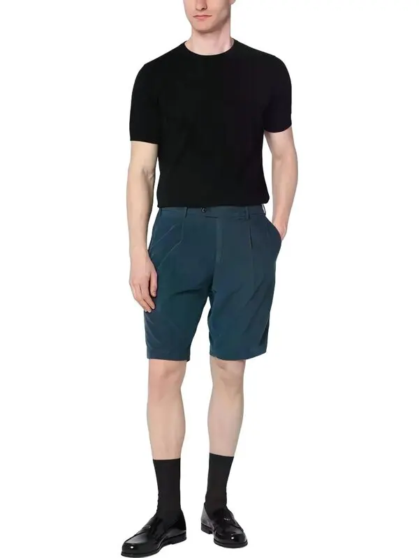 PT TORINO Teal Pleated Bermuda Shorts - Blue