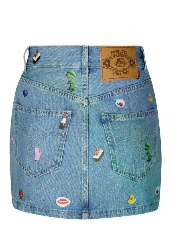 Fiorucci Graphic Appliqué Denim Skirt - Blue