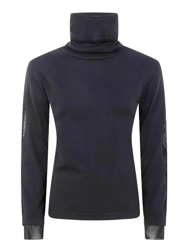 Y3 Long Sleeve Sheer Insert Turtleneck Top - Black