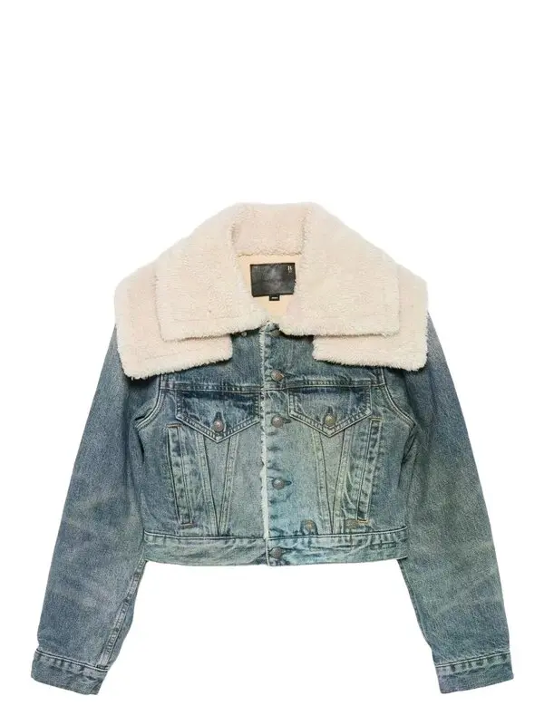 R13 Shearling Collar Denim Jacket - Blue