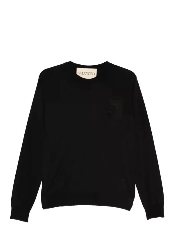 Valentino Garavani Embroidered Logo Crew Neck Long Sleeve T-shirt - Black