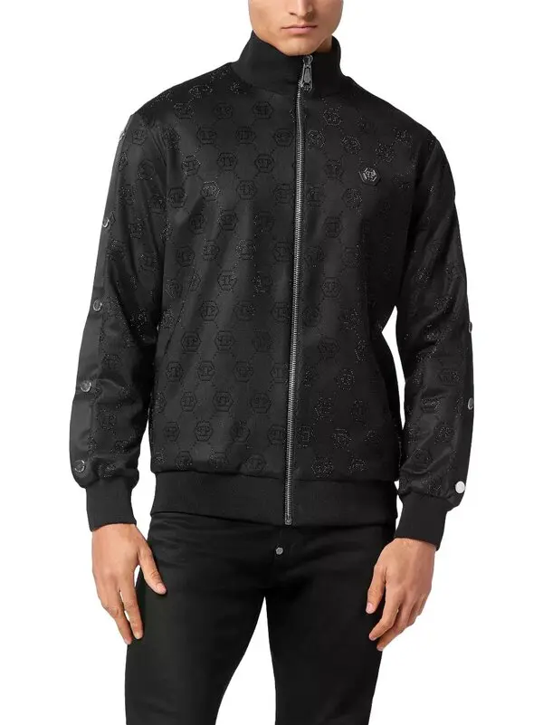 Philipp Plein Monogram Embellished Zip-up Jacket - Black
